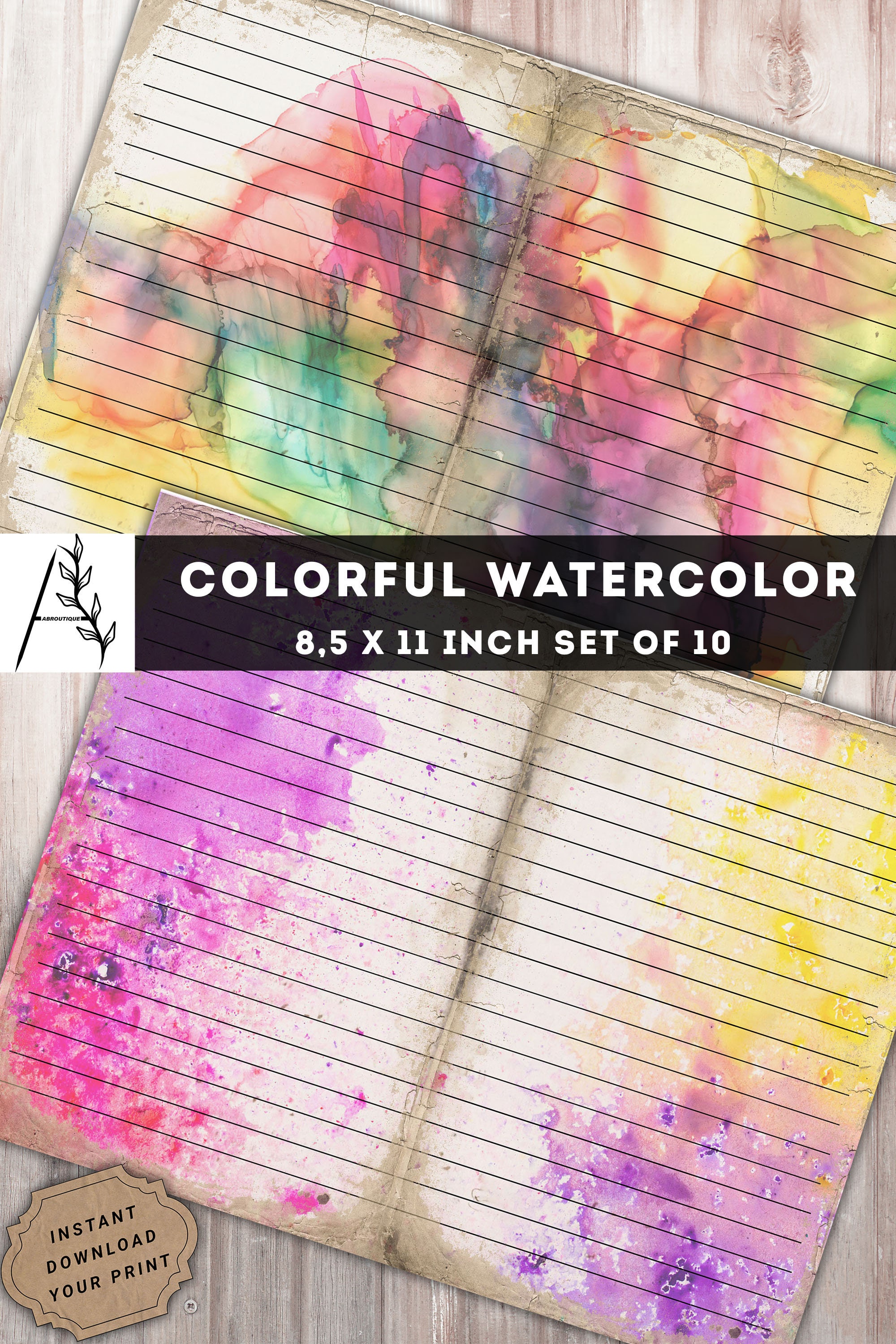 Colorful Watercolor Paper Watercolor Lined Pages Lined Junk - Etsy