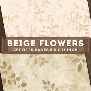 Beige Flowers Digital Paper, Watercolor Scrapbook Papers, Junk Journal ...