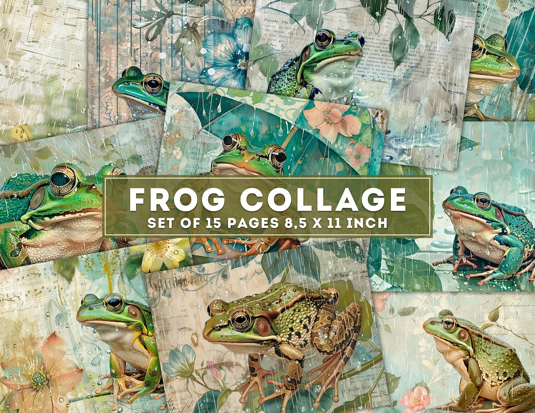Frog Collage, Junk Journal Kit, Colorful Vintage Spring Paper ...