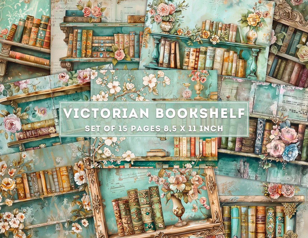 Victorian Bookshelf Paper, Junk Journal Kit, Book Ephemera Sheets ...