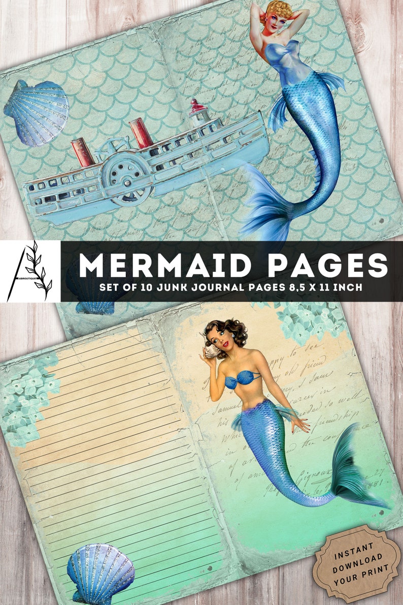 Mermaid Junk Journal Pages Mermaid Lined Paper Mermaid - Etsy