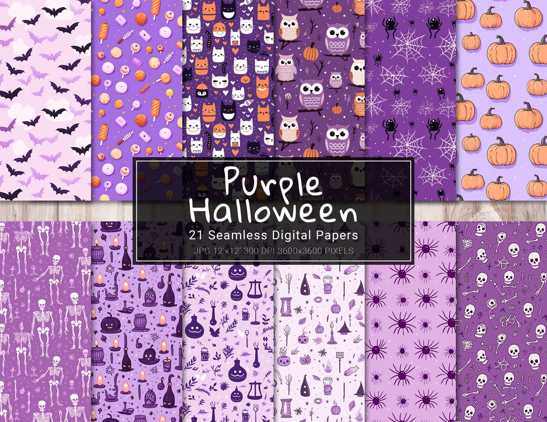 Purple Halloween Digital Paper Pack, 21 JPG Seamless Patterns, 12 X 12 ...