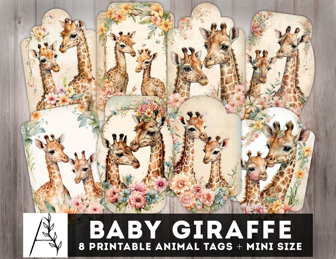 Baby Giraffe Junk Journal Tags, Vintage Giraffe Tag, Digital Journaling ...