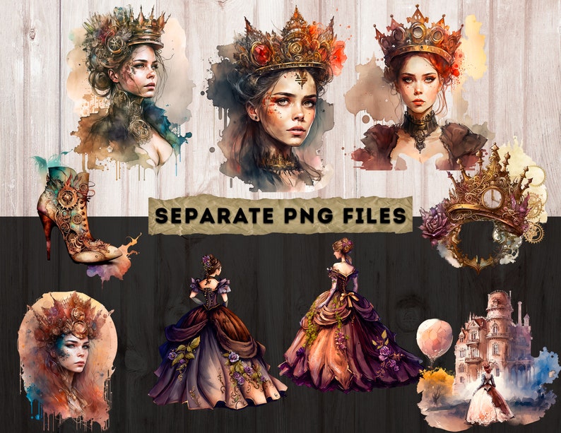 Watercolor Steampunk Queen Clipart 23 PNG Steampunk Princess - Etsy