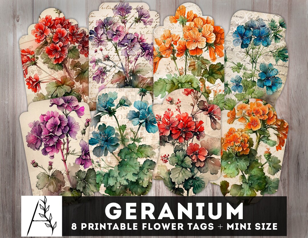 Geranium Tags, Floral Journaling Labels, Junk Journal Tags, Flowers ...