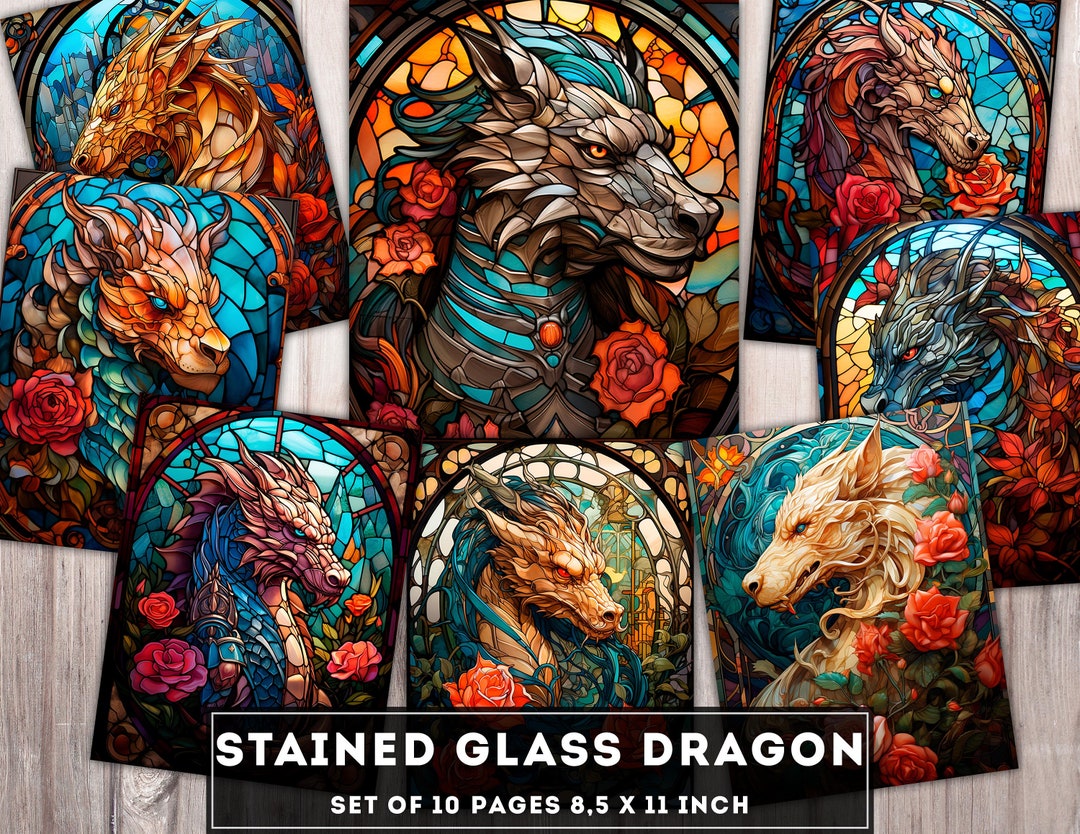 Stained Glass Dragon Paper Kit, Dragon Printables, Dragons Junk Journal ...