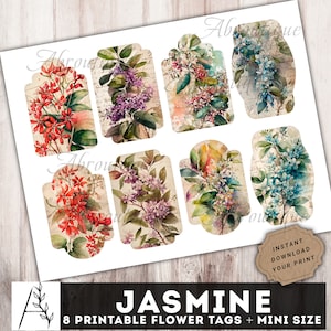 Jasmine Tags, Floral Journaling Labels, Junk Journal Tags, Flowers ...