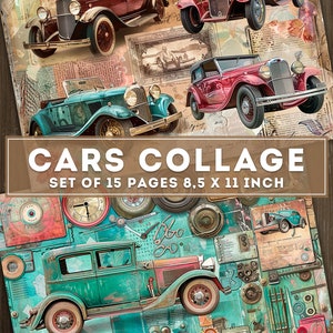 Cars Collage Paper, Vintage Cars Art Paper, Junk Journal, Cars Ephemera ...