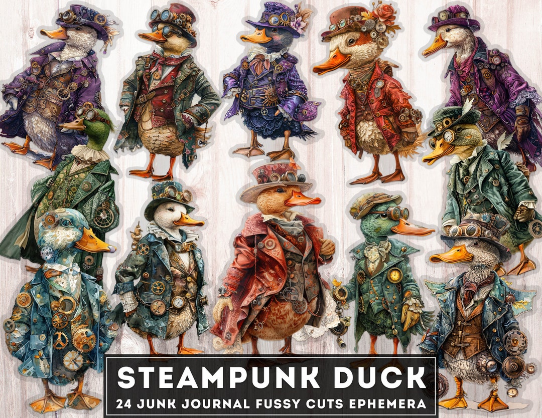 Steampunk Duck Clipart & Ephemera, Vintage Duck Fussy Cuts, Junk ...