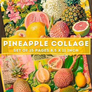 Pineapple Collage, Junk Journal Kit, Colorful Vintage Exotic Fruit ...