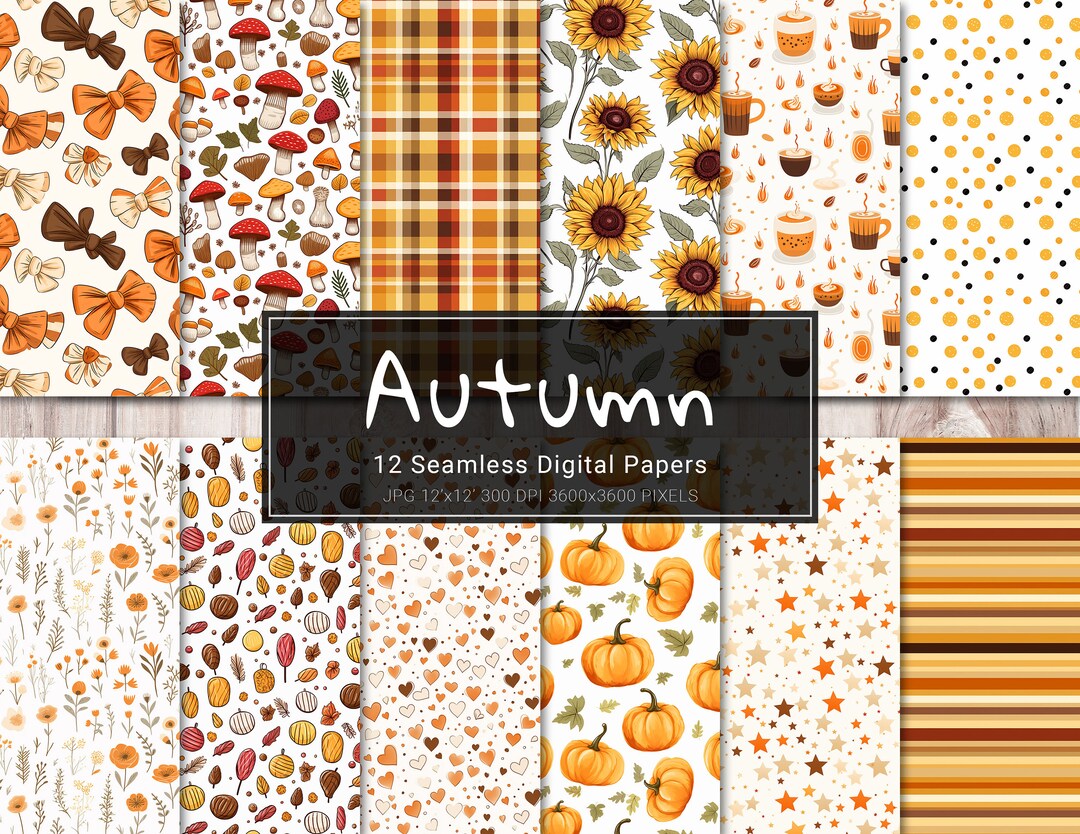 Autumn Digital Paper Pack, Seamless Patterns, Printable Paper, Fall ...