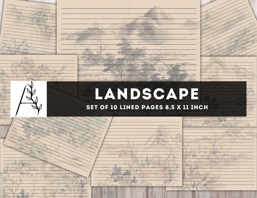 Landscape Lined Pages, Blank Lined Paper With Mountains, Lined Aged ...