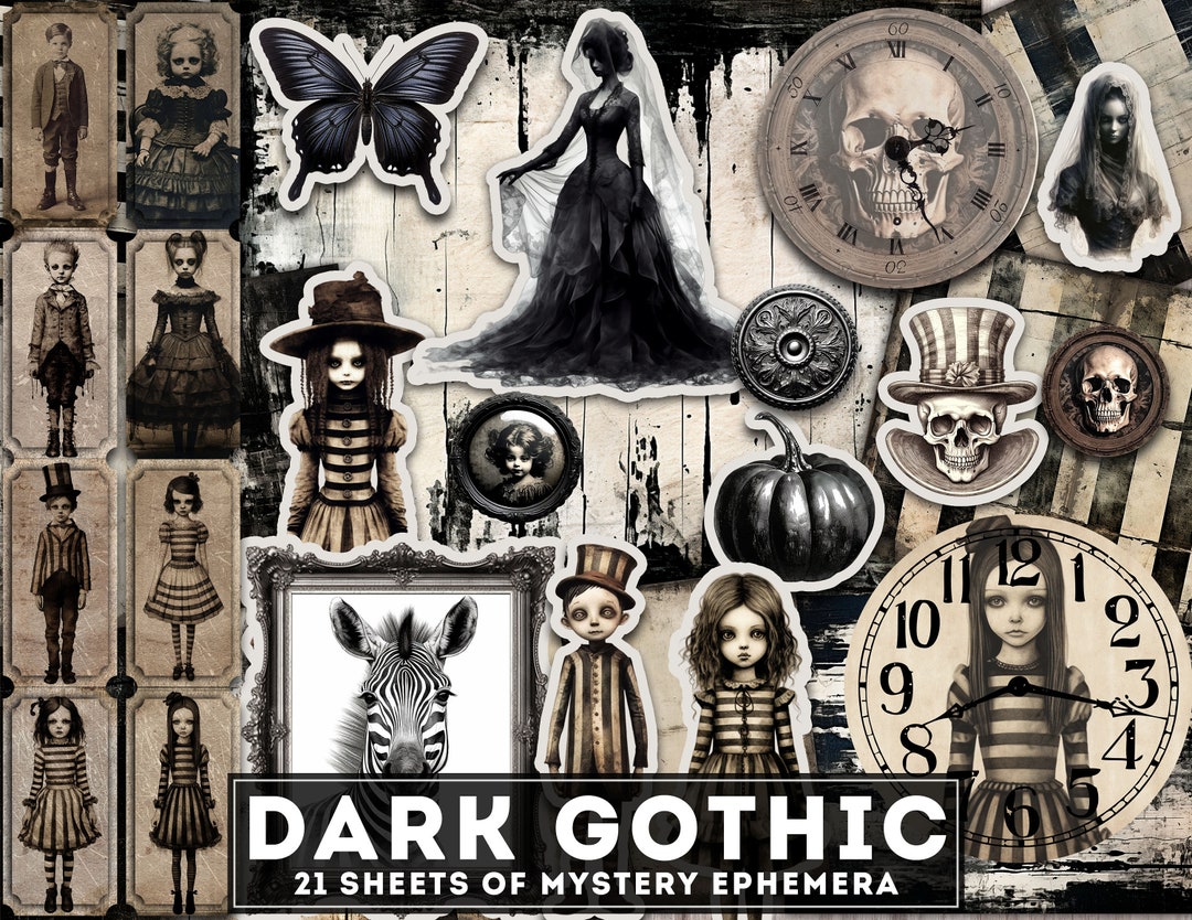 Dark Gothic Junk Journal Kit, Halloween Kit , Digital Printable Paper ...