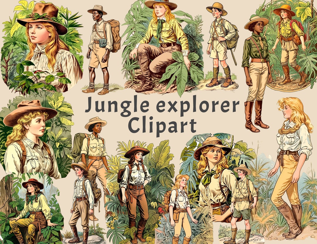 Jungle Clipart, 15 PNG Vintage Jungle Explorer Bundle, Junk Journal ...