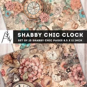 Shabby Chic Clock, Floral Clock Face Paper Pack, Shabby Chic Junk ...