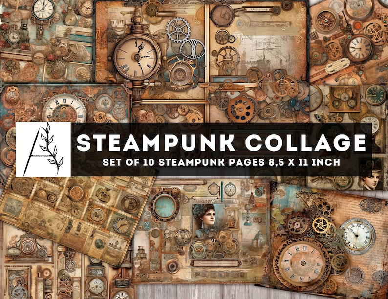 Steampunk Collage Paper Pack, Industrial Printables, Steampunk Junk ...