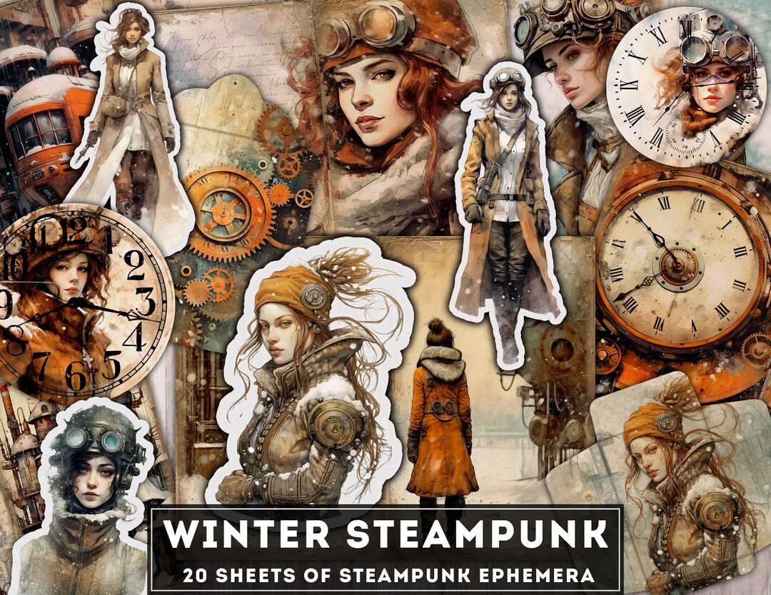 Winter Steampunk Kit, Printable Xmas Steampunk Junk Journal, Snowy ...