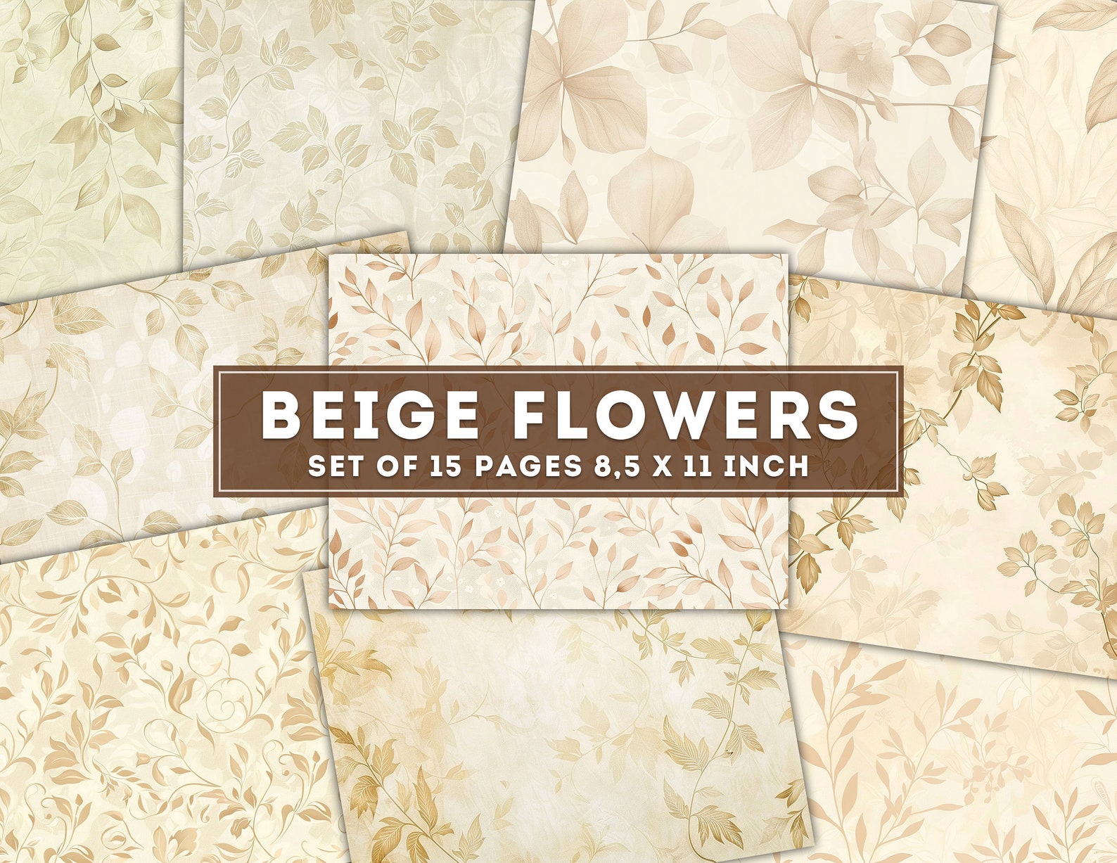Beige Flowers Digital Paper, Watercolor Scrapbook Papers, Junk Journal ...