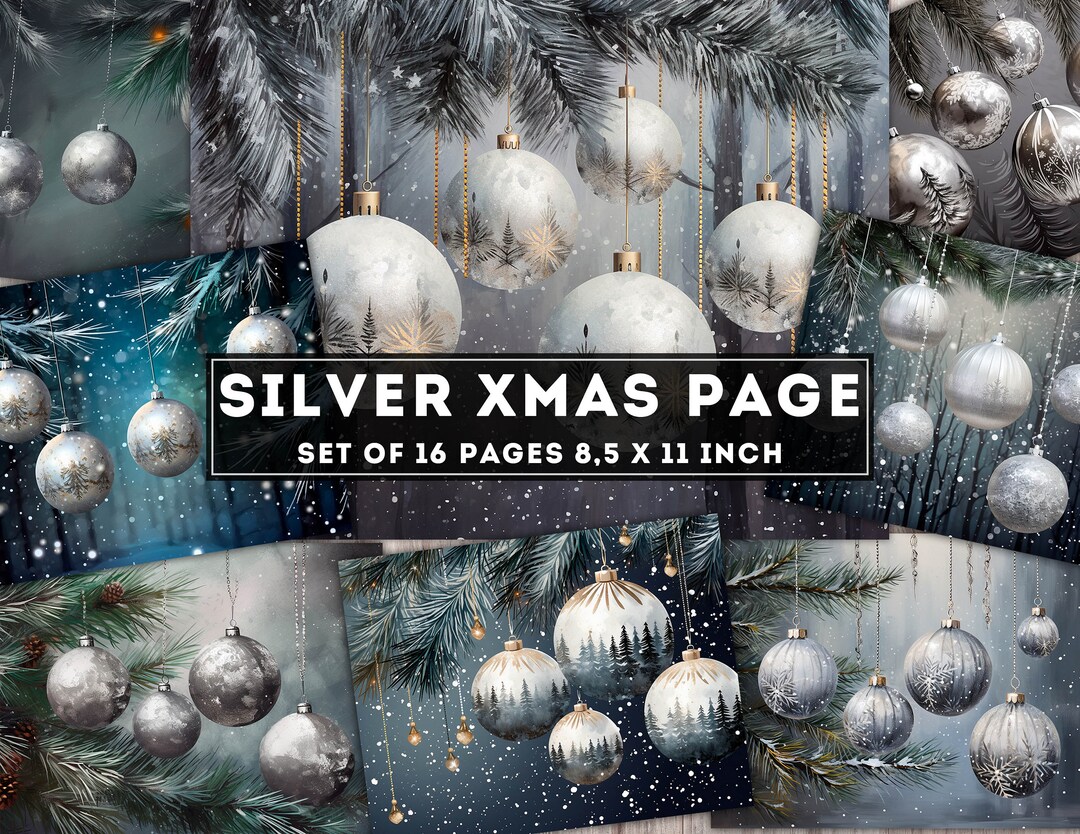 Silver Xmas Balls Paper, Junk Journal Digital Kit, Xmas Decoration ...