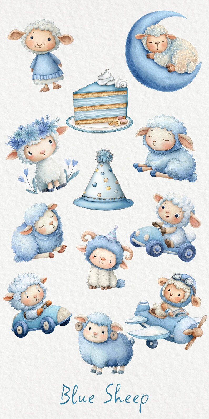 Blue Lamb Watercolor Clipart: Baby Nursery PNG (digital Download) - Etsy
