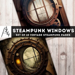 Steampunk Windows, Steampunk Printables, Steampunk Junk Journal Kit, Windows Paper Pack, Digital ...