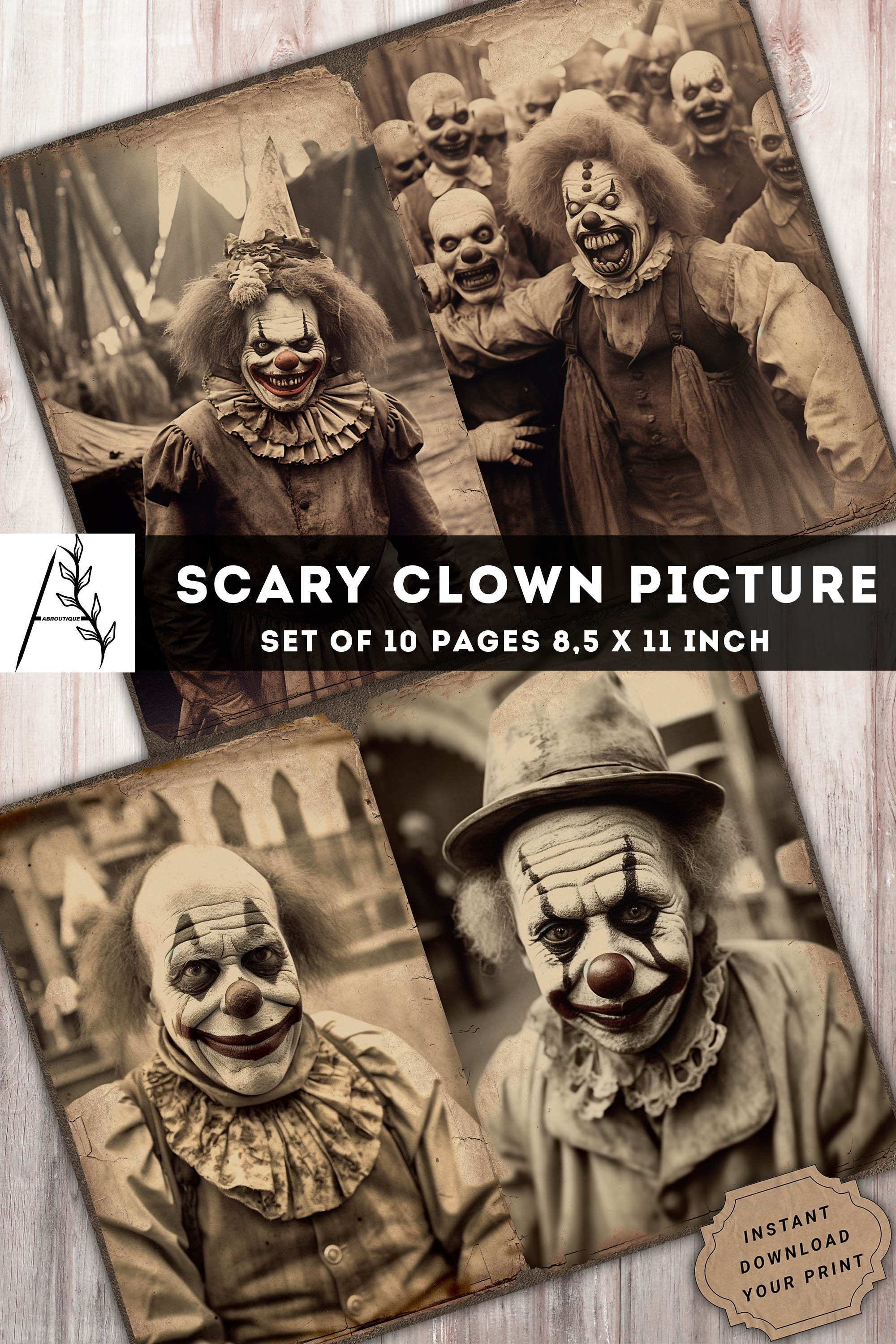 Vintage Clown Pages, Halloween Paper Pack, Clown Junk Journal Kit ...