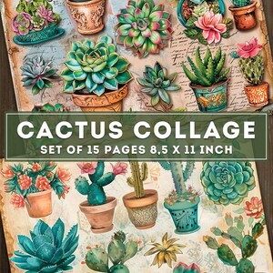 Cactus Collage Paper, Junk Journal Kit, Colorful Succulents Paper ...