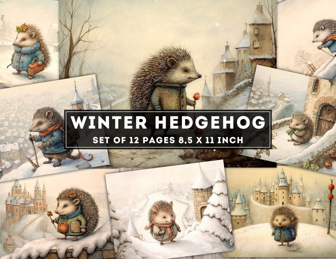 Winter Hedgehog Junk Journal Kit, Vintage Ephemera (digital Download ...