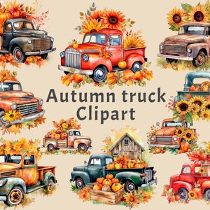 Autumn Truck Clipart, 18 PNG Truck Digital Bundle, Cars With Dry Leaves ...
