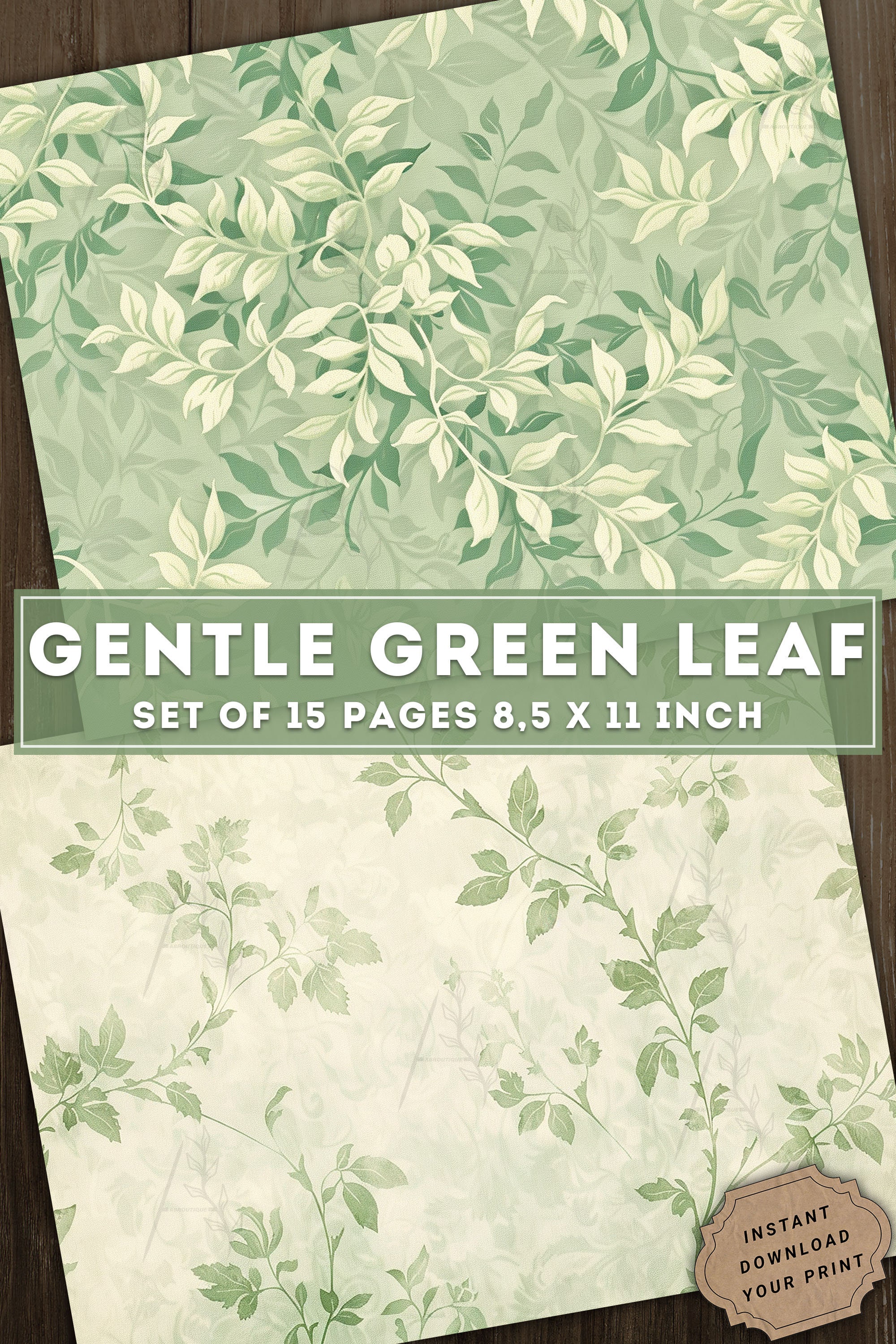 Green Gentle Leaf Digital Paper, Watercolor Scrapbook Papers, Junk ...
