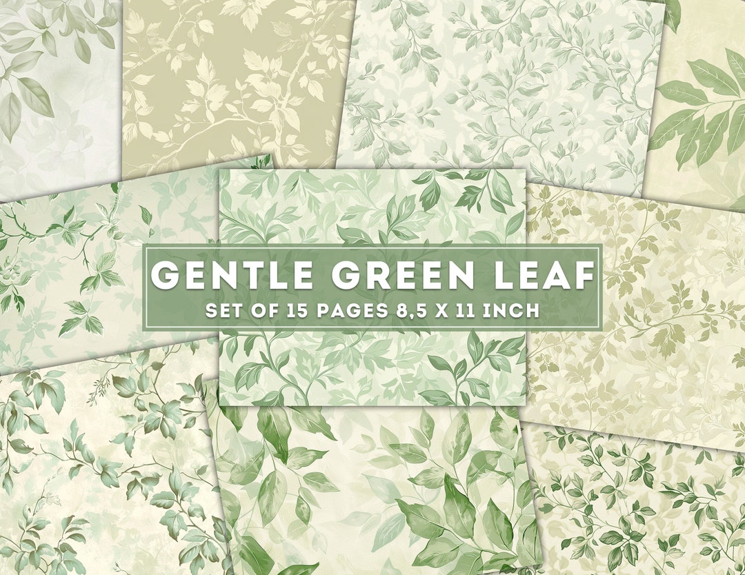 Green Gentle Leaf Digital Paper, Watercolor Scrapbook Papers, Junk ...