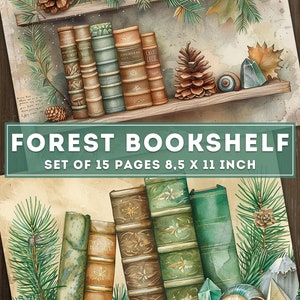 Forest Bookshelf Collage, Junk Journal Kit, Book Ephemera Pages, Wild ...