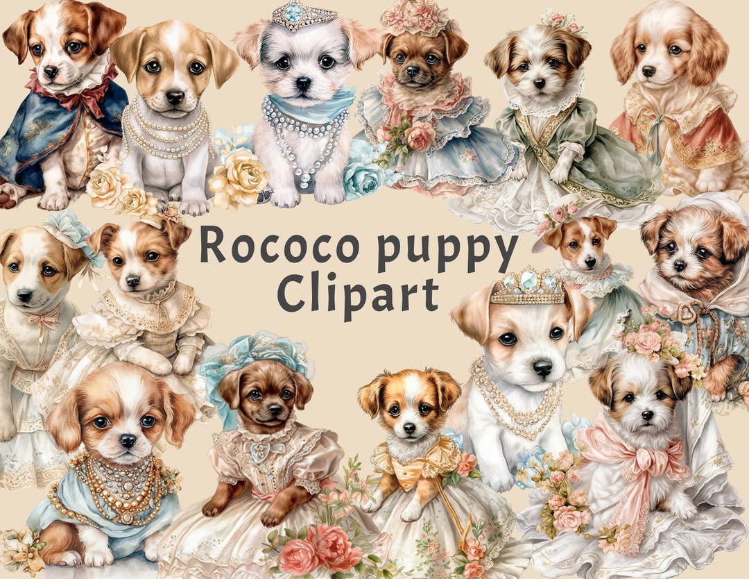 Rococo Puppy Clipart, 16 PNG Baby Dogs Bundle, Vintage Dogs Junk ...
