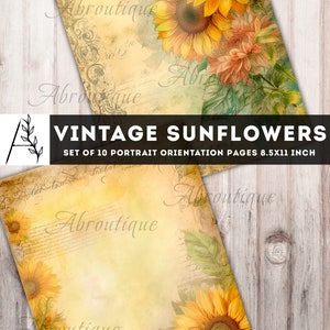 Vintage Sunflowers Digital Paper Pack for Scrapbook and Junk Journal ...