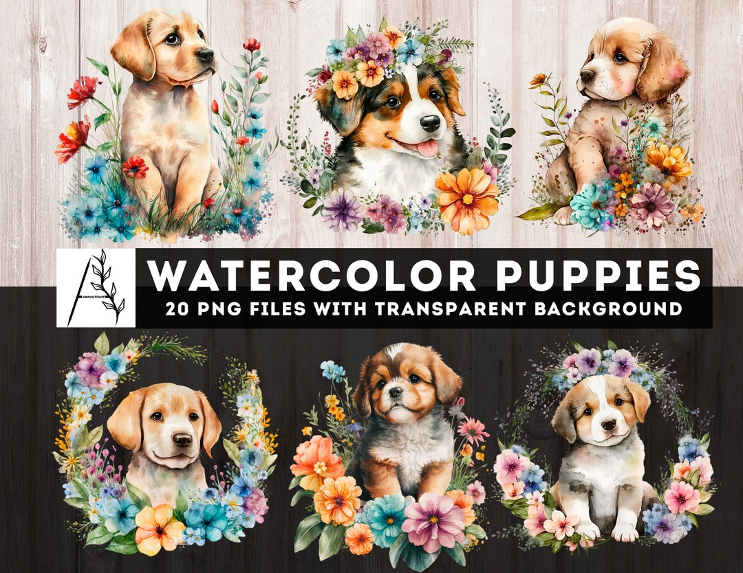 Watercolor Puppies 20 PNG Clipart Watercolor Baby Dog Bundle - Etsy