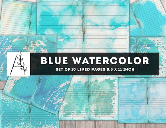 Blue Watercolor Lined Paper Blank Lined Pages Watercolor - Etsy