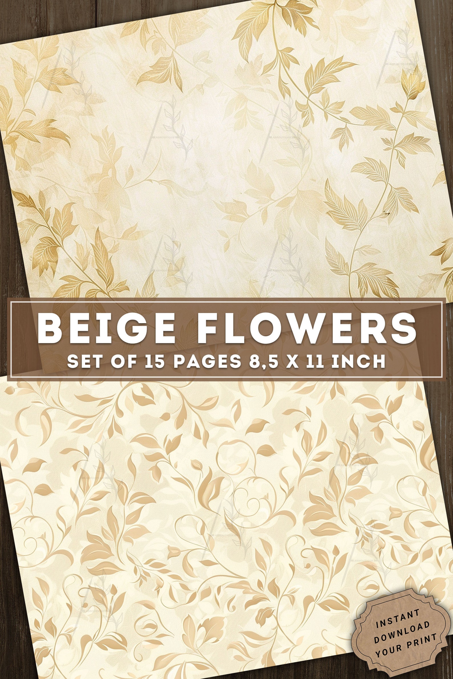 Beige Flowers Digital Paper, Watercolor Scrapbook Papers, Junk Journal ...