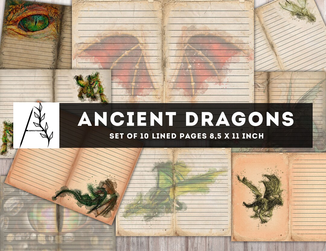 Ancient Dragons Lined Paper, Dragons Junk Journal Pages, Dragons Paper ...