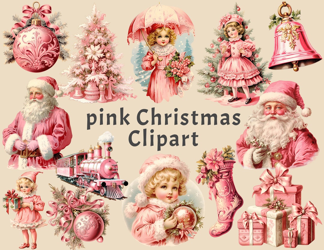 Pink Christmas Clipart, 30 PNG Vintage Christmas Bundle, Junk Journal ...
