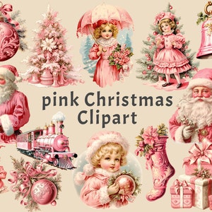 Pink Christmas Clipart, 30 PNG Vintage Christmas Bundle, Junk Journal ...