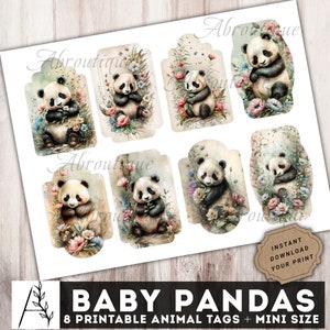 Baby Pandas Junk Journal Tags, Vintage Panda Tag, Digital Journaling ...