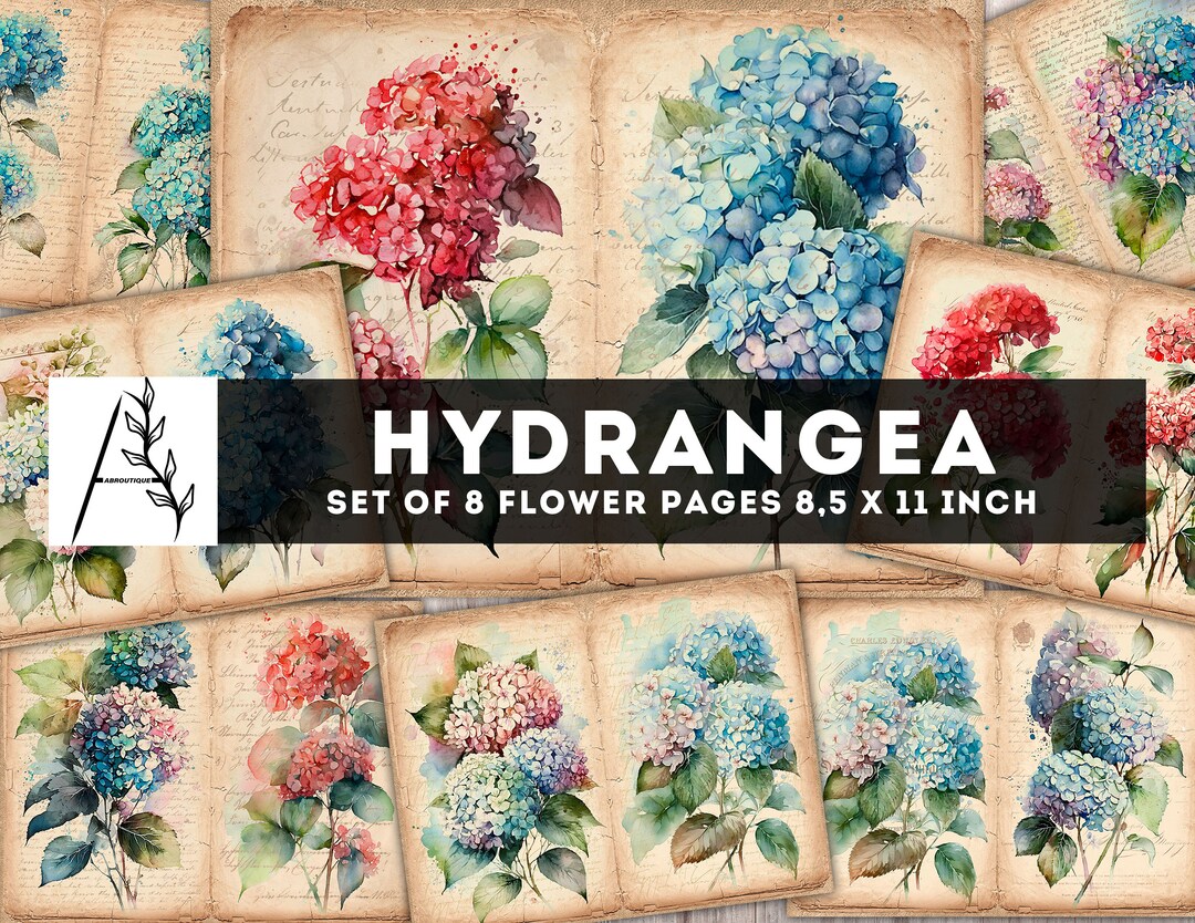 Hydrangea Junk Journal Kit, Junk Journal Supplies, Floral Digital Paper ...