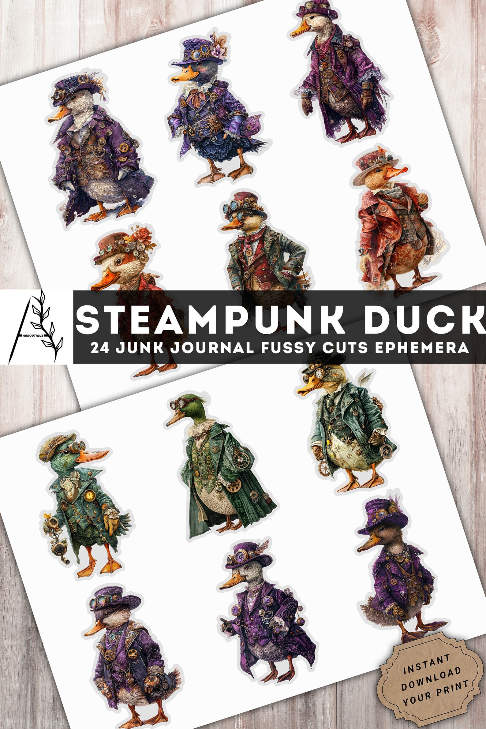 Steampunk Duck Clipart & Ephemera, Vintage Duck Fussy Cuts, Junk ...