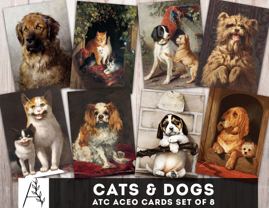 Cats & Dogs ATC ACEO Cards 2.5” X 3.5” Animals Junk Journal Cats Dogs ...