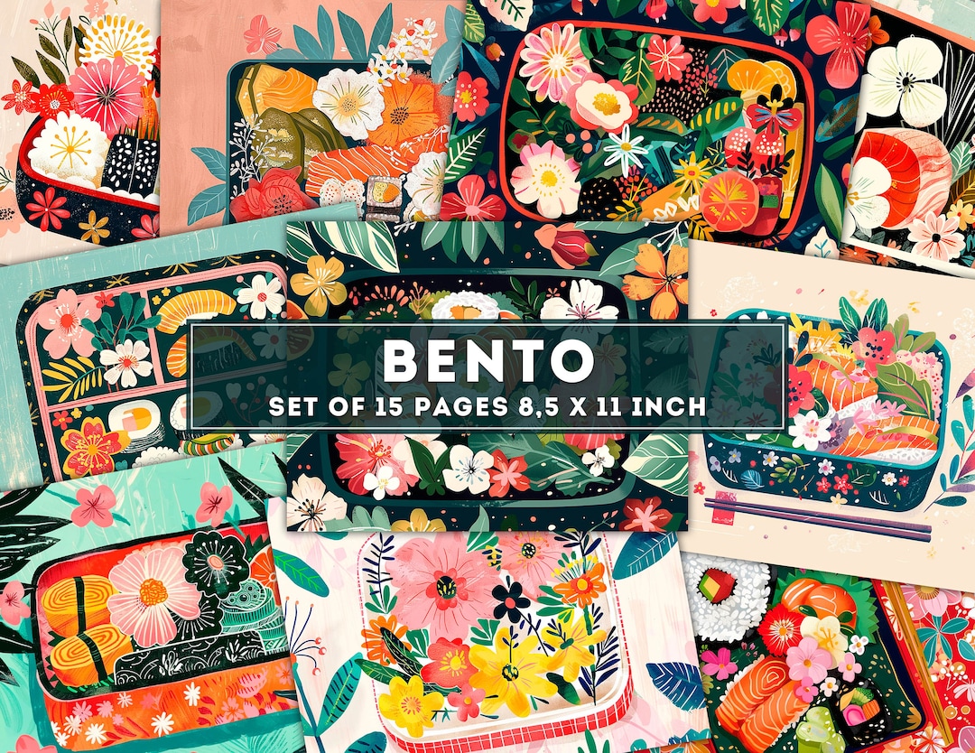 Bento Collage Pages, Lunchbox, Junk Journal Kit, Food Collage, Garden ...