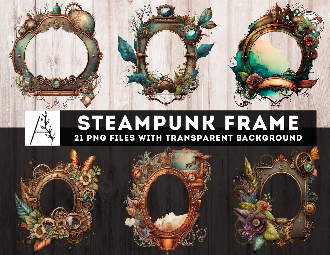 Steampunk Frame Clipart, 21 PNG Steampunk Bundle, Watercolor Frame ...