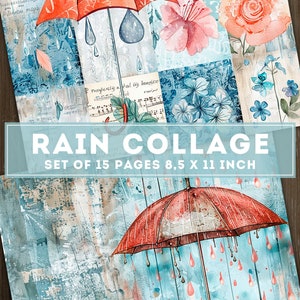 Rain Collage, Junk Journal, Umbrella Paper, Spring Pages, Handscript ...