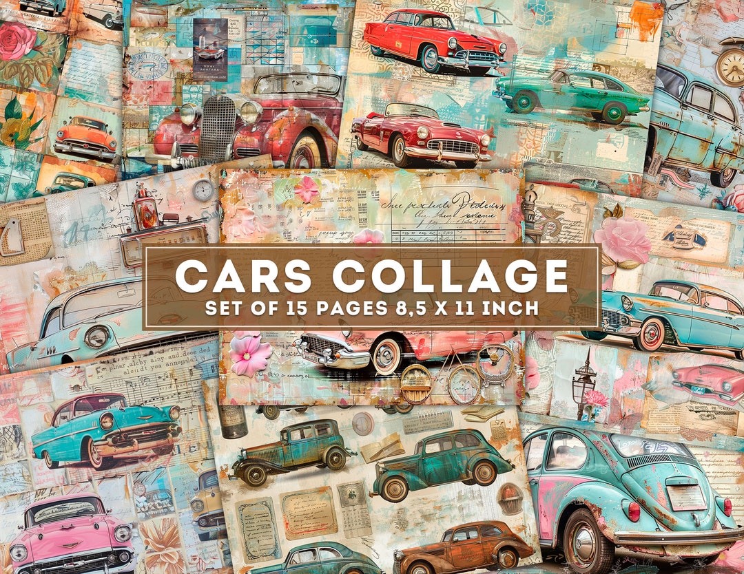 Cars Collage Paper, Vintage Cars Art Paper, Junk Journal, Cars Ephemera ...