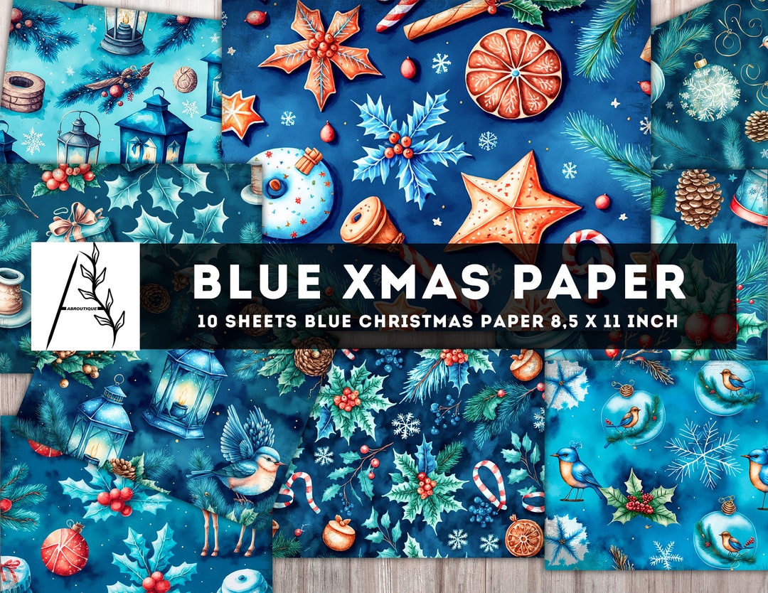 Blue Christmas Paper Pack, Junk Journal, Traditional, Vintage, Winter ...