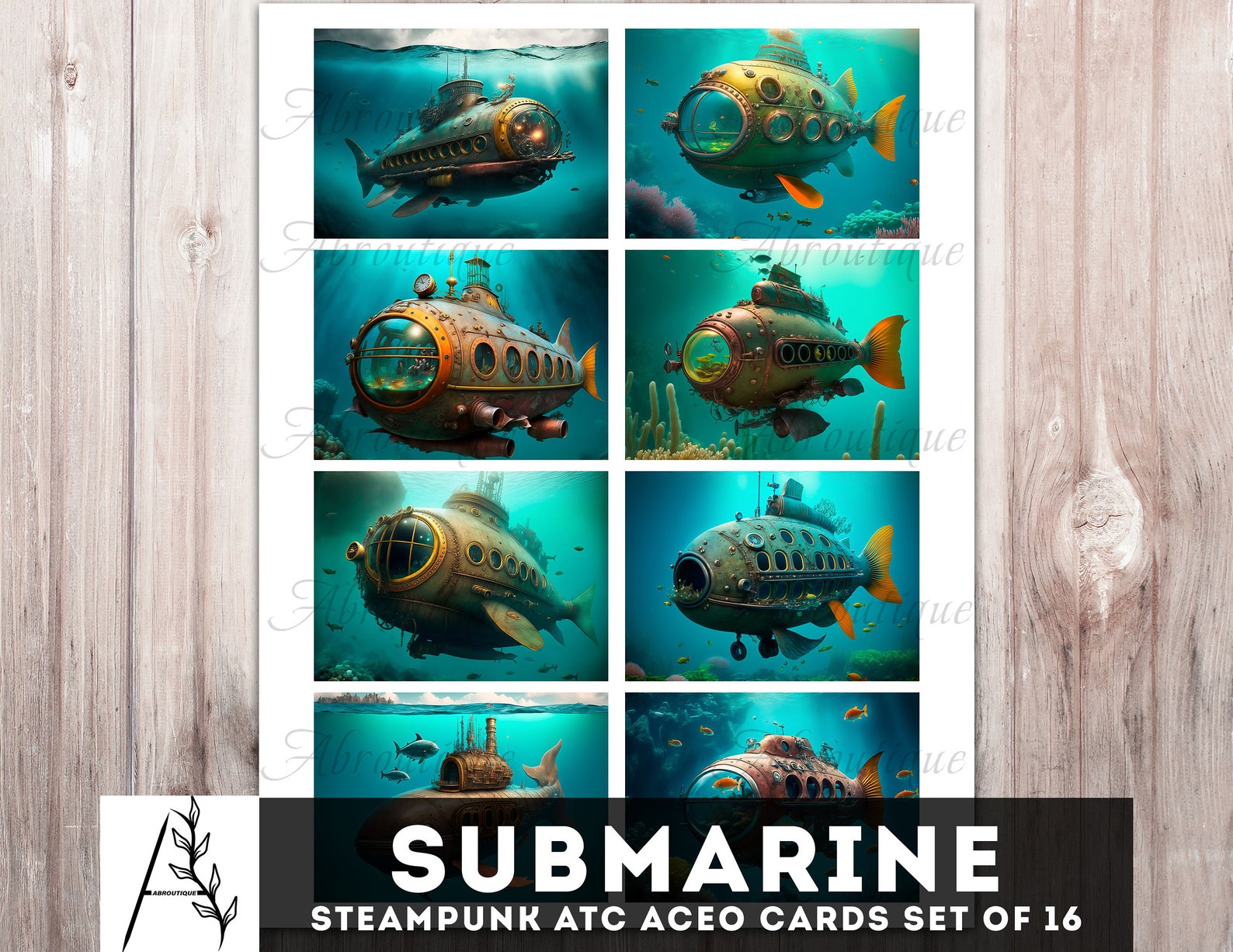 Steampunk Submarine Printable ATC Aceo Cards 2.5 X 3.5 Sea - Etsy